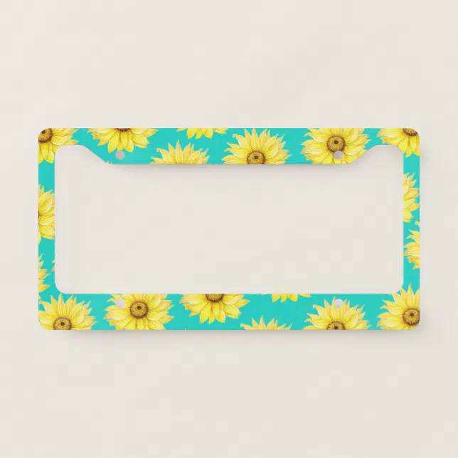 Sunflowers Teal pattern License Plate Frame | Zazzle