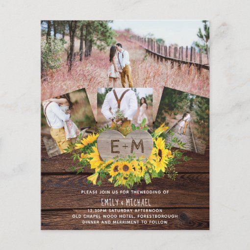 Sunflowers Wedding Invitation Rustic Photo Budget Flyer | Zazzle
