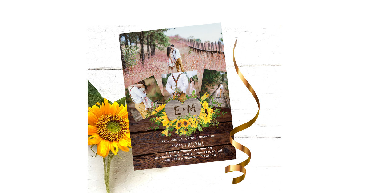 Sunflowers Wedding Invitation Rustic Photo Budget Flyer | Zazzle