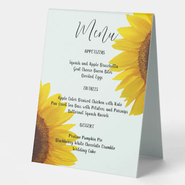 Sunflowers Wedding Menu Table Tent Sign | Zazzle