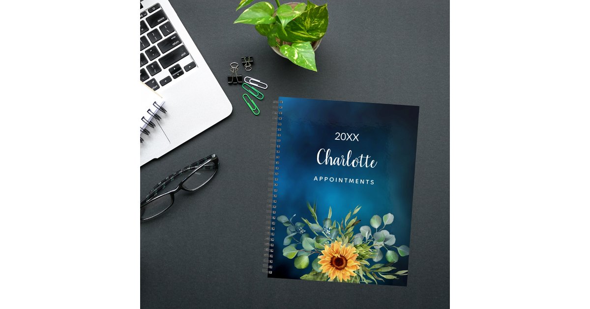 Sunflowers yellow blue sky name 2025 planner | Zazzle
