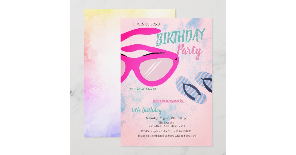 Sunglass Flip flops Summer Birthday Party Invitation | Zazzle