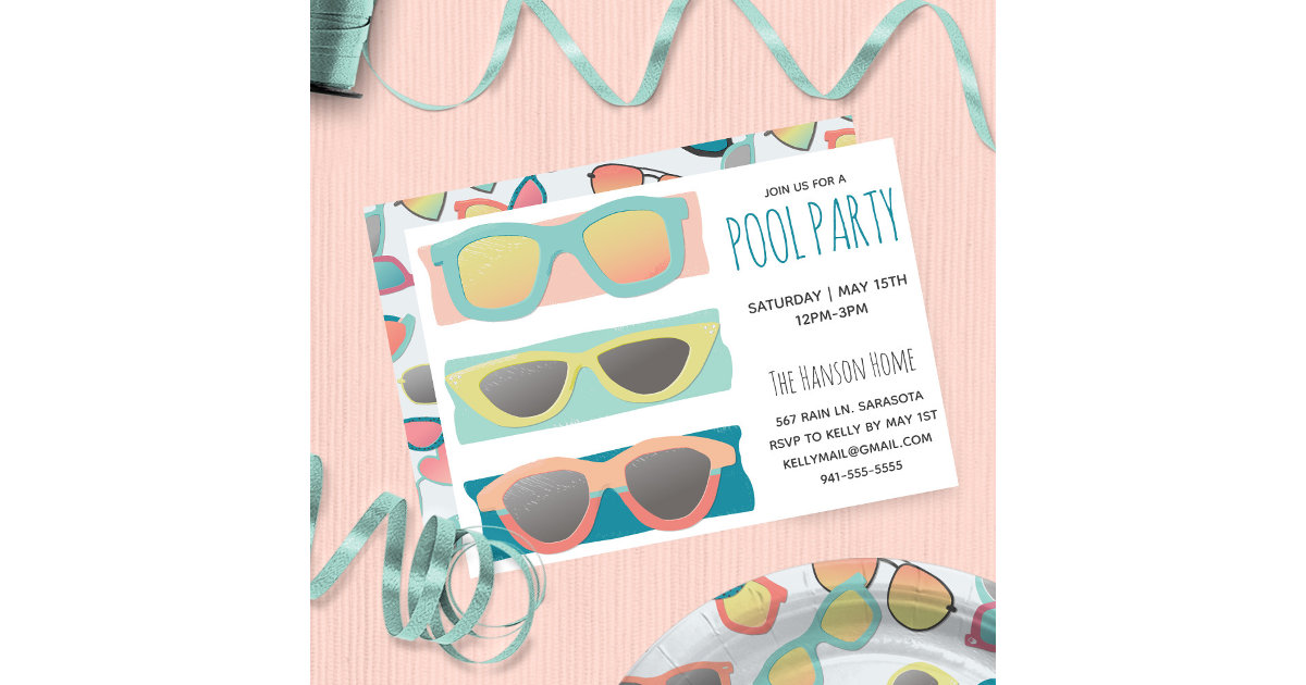 Sunglasses Trio Coral Invitation | Zazzle
