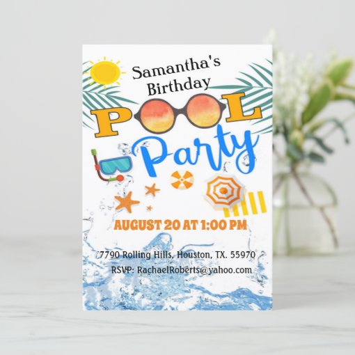 Sunglasses Tropical Pool Party Birthday Invitatio Invitation | Zazzle