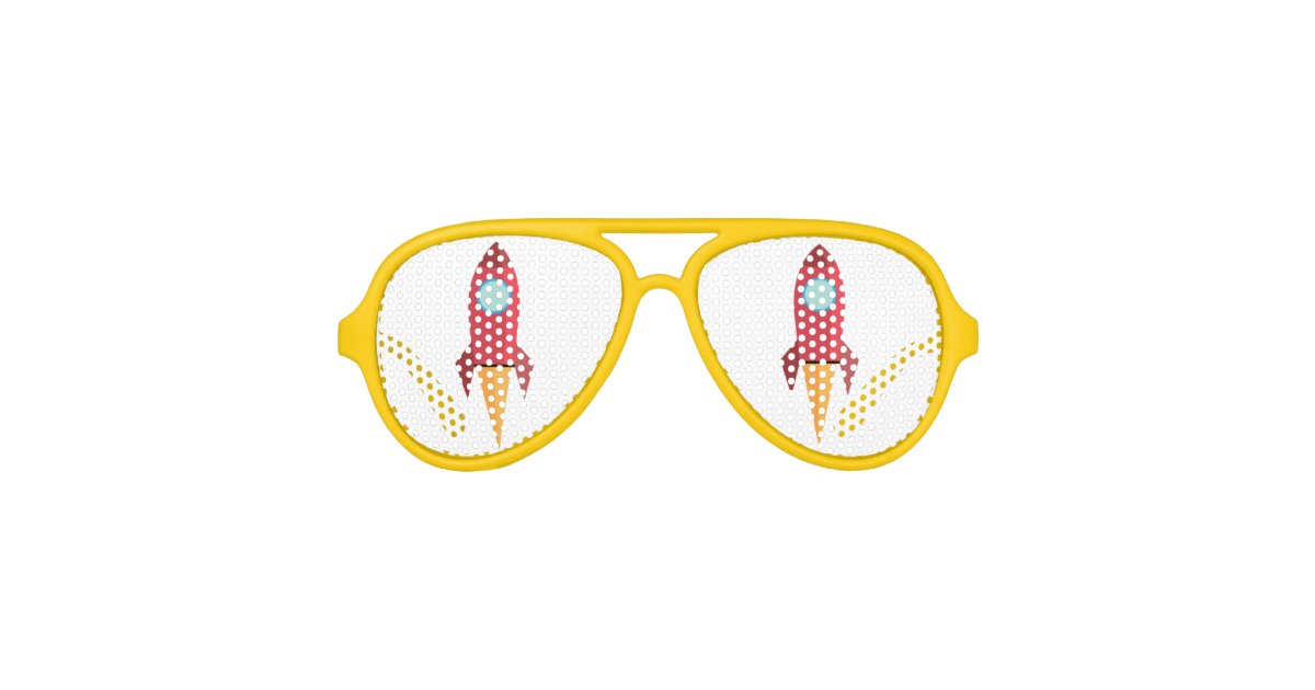 sunglasses with red rocket and yellow frame | Zazzle