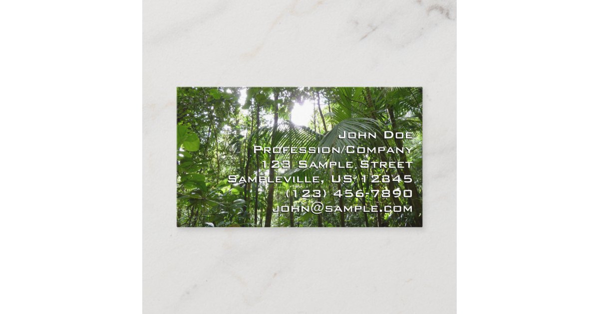 Sunlight Through Rainforest Canopy Tropical Green Business Card | Zazzle