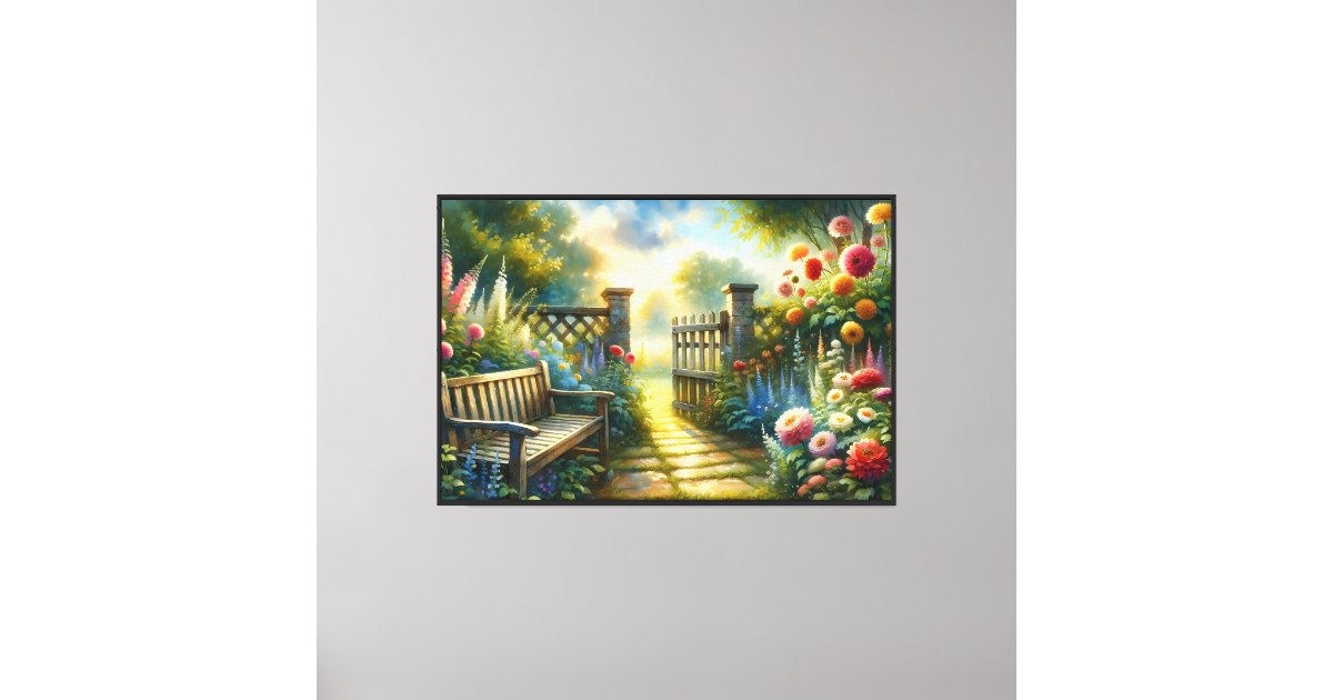Sunlit Garden Pathway Gate Scene Canvas Print | Zazzle