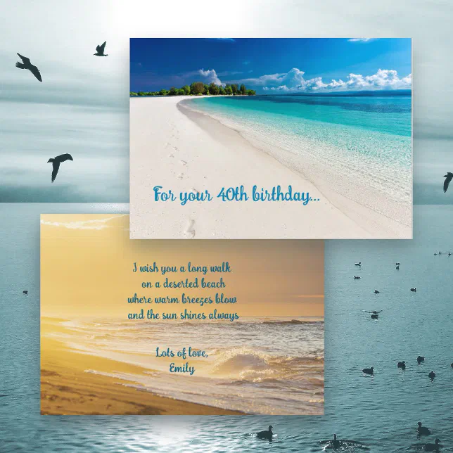 Sunny Beach Birthday Wishes Flat Greeting Card | Zazzle