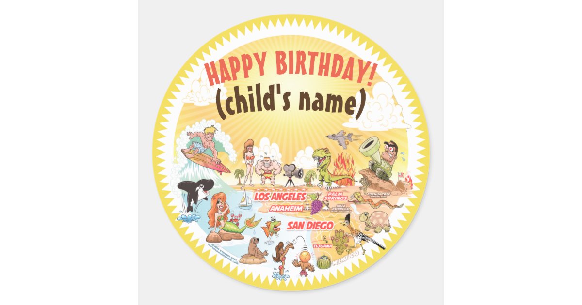 Sunny California Beach Birthday Sticker | Zazzle