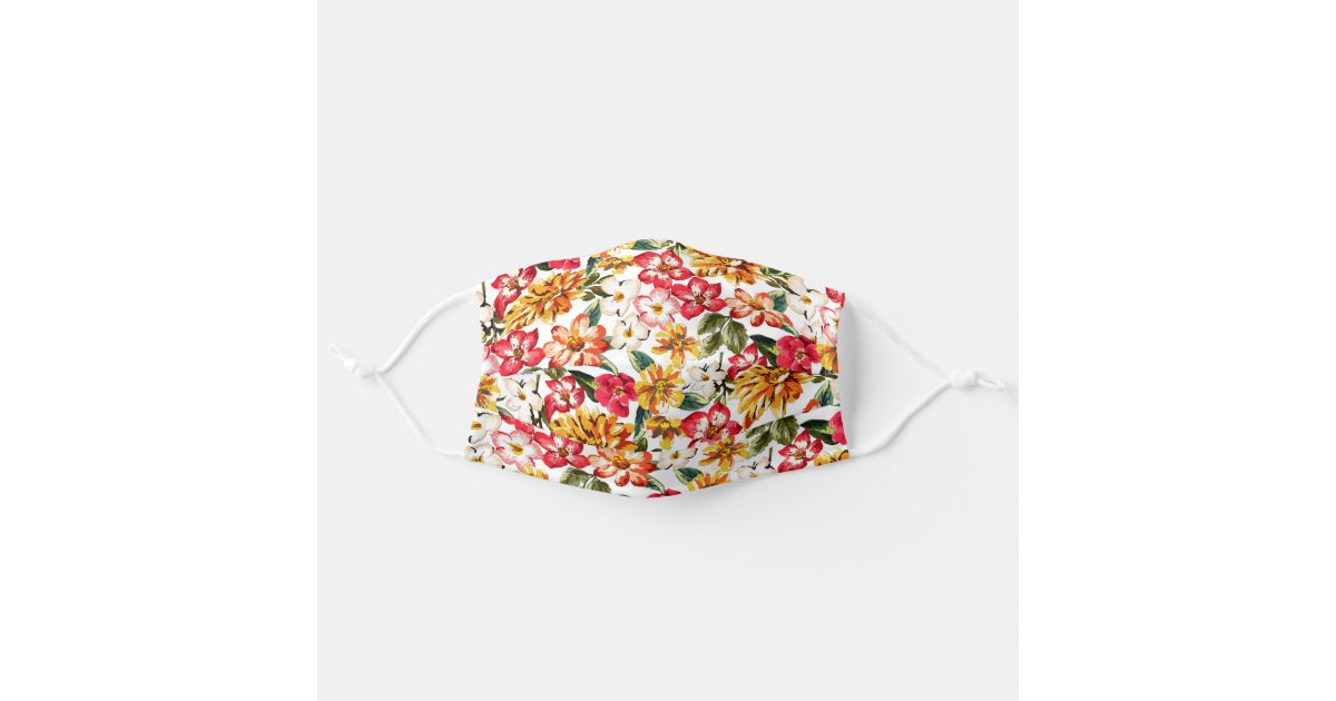 Sunny Coral Red Blush Pink Orange Hibiscus Floral Adult Cloth Face Mask ...