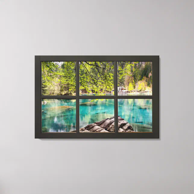 Sunny Lake Scenery Black Fake Window Illusion Canvas Print | Zazzle