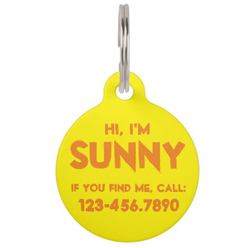 Sunny Personalized Yellow Summer Sun Sunshine Pet Name Tag | Zazzle