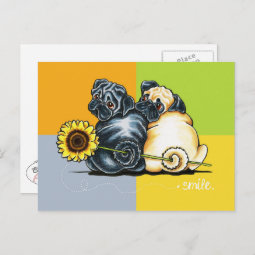 Sunny Pugs Postcard | Zazzle