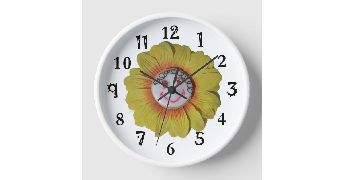 Sunny Smiles Happy Vibes: Fun and Cheerful Smiling Clock | Zazzle