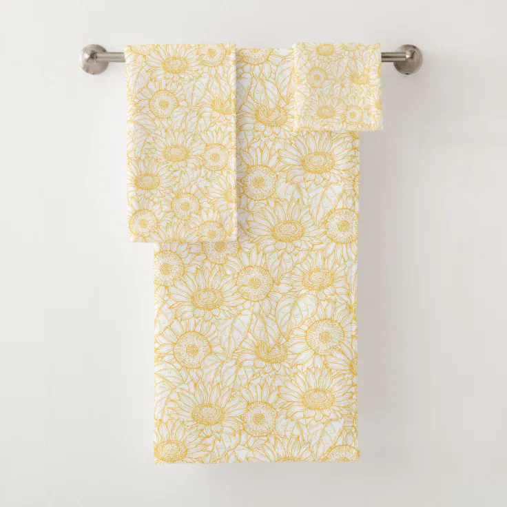 Sunny Sunflower Pattern Bath Towel Set | Zazzle