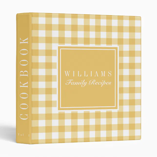 Sunny Yellow Gingham Family Recipe Cookbook 3 Ring Binder | Zazzle