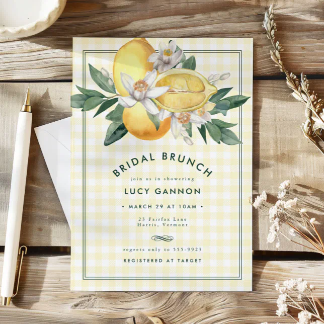 Sunny Yellow Lemon Gingham Bridal Shower Brunch | Zazzle