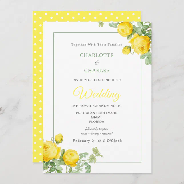 Sunny Yellow Roses Elegant Floral Wedding Invitation | Zazzle