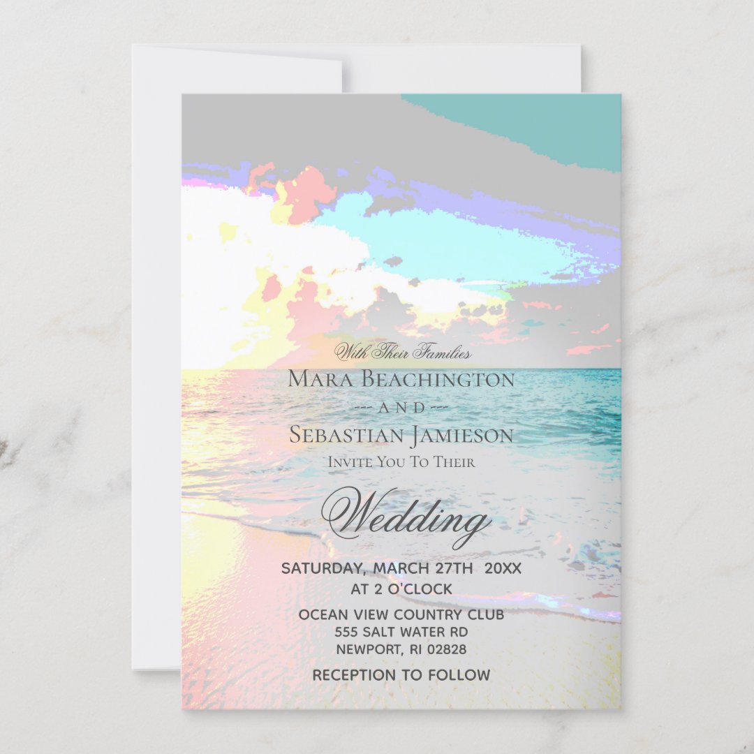 Sunrise Artsy Pastel Beach Sunset Wedding Invitation | Zazzle