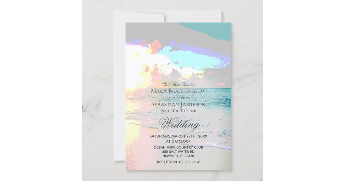 Sunrise Artsy Pastel Beach Sunset Wedding Invitation | Zazzle
