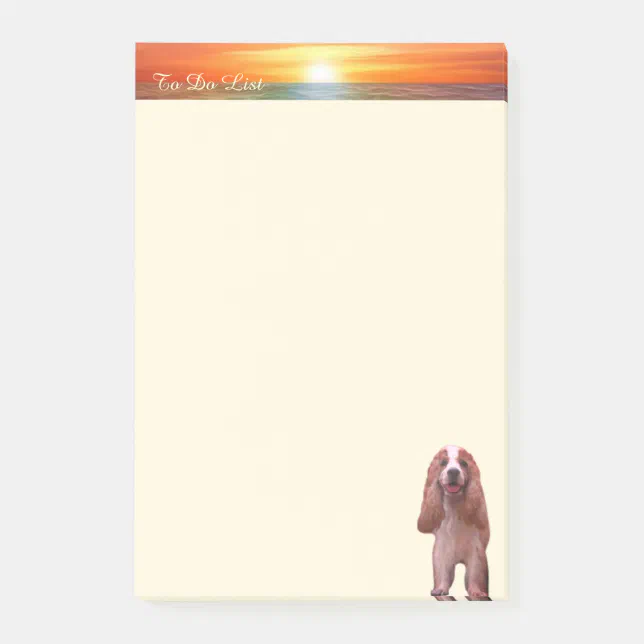 Sunrise, calligraphy and cute puppy dog on ivory post-it notes | Zazzle
