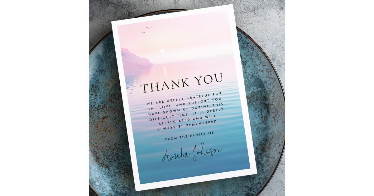 Sunrise cliff and birds funeral sympathy thank you card | Zazzle