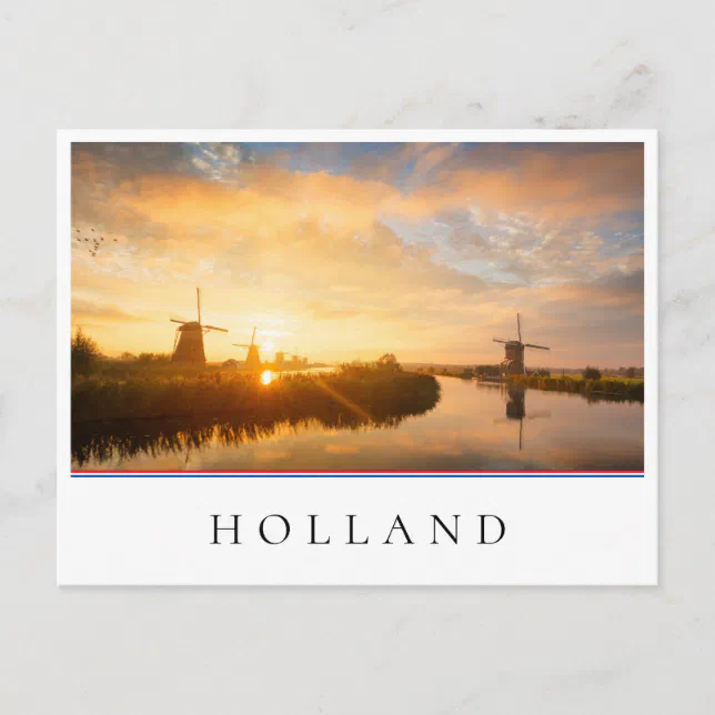 Sunrise over windmills and a river in Holland Postcard | Zazzle