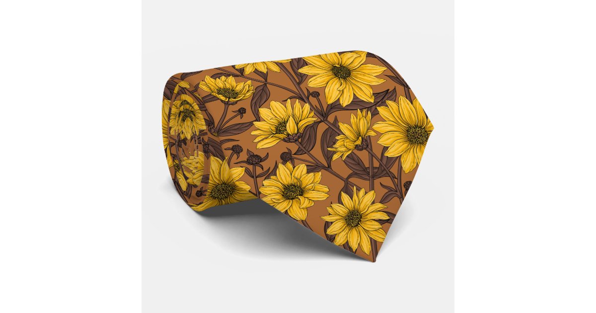 Sunroot, wild sunflower in yellow and brown neck tie | Zazzle