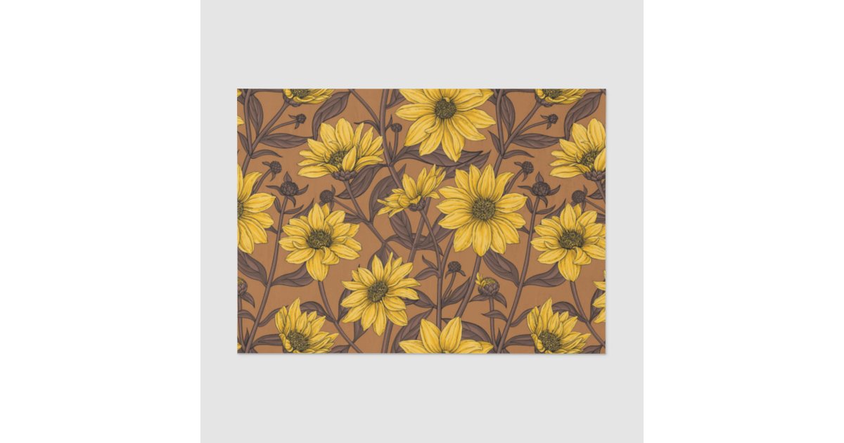 Sunroot, wild sunflower in yellow and brown tissue paper | Zazzle