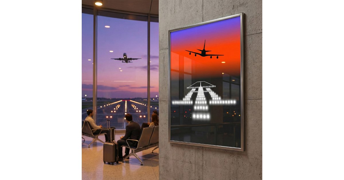 Sunset Airplane Approach Runway Lights Aviation Poster | Zazzle