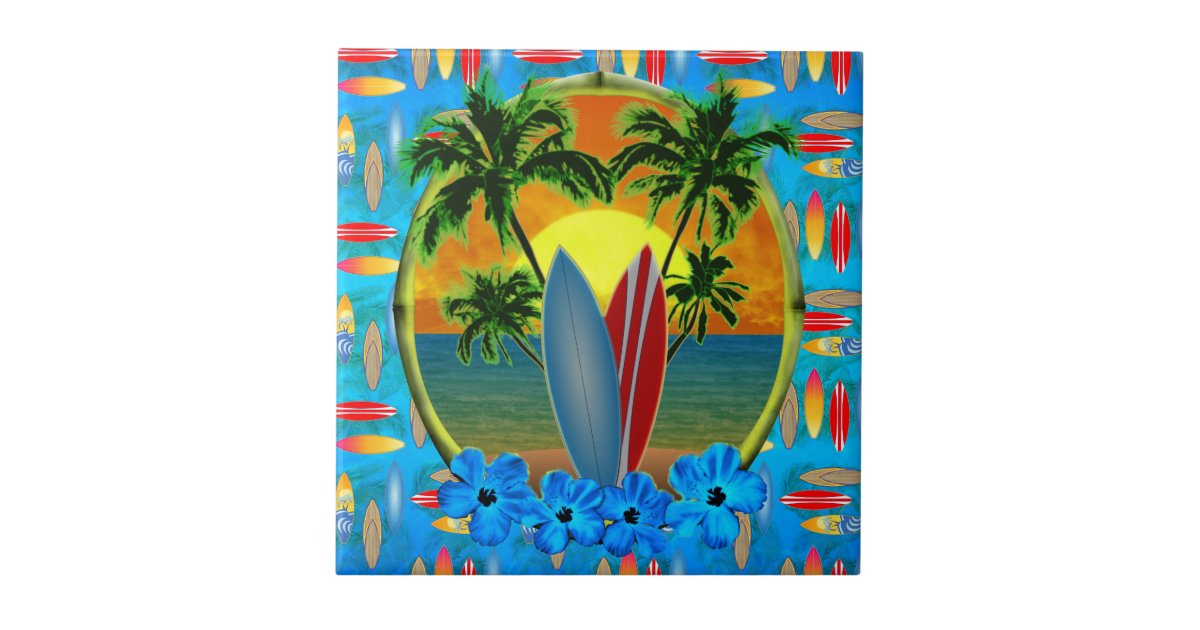 Sunset And Surfboards Ceramic Tile | Zazzle