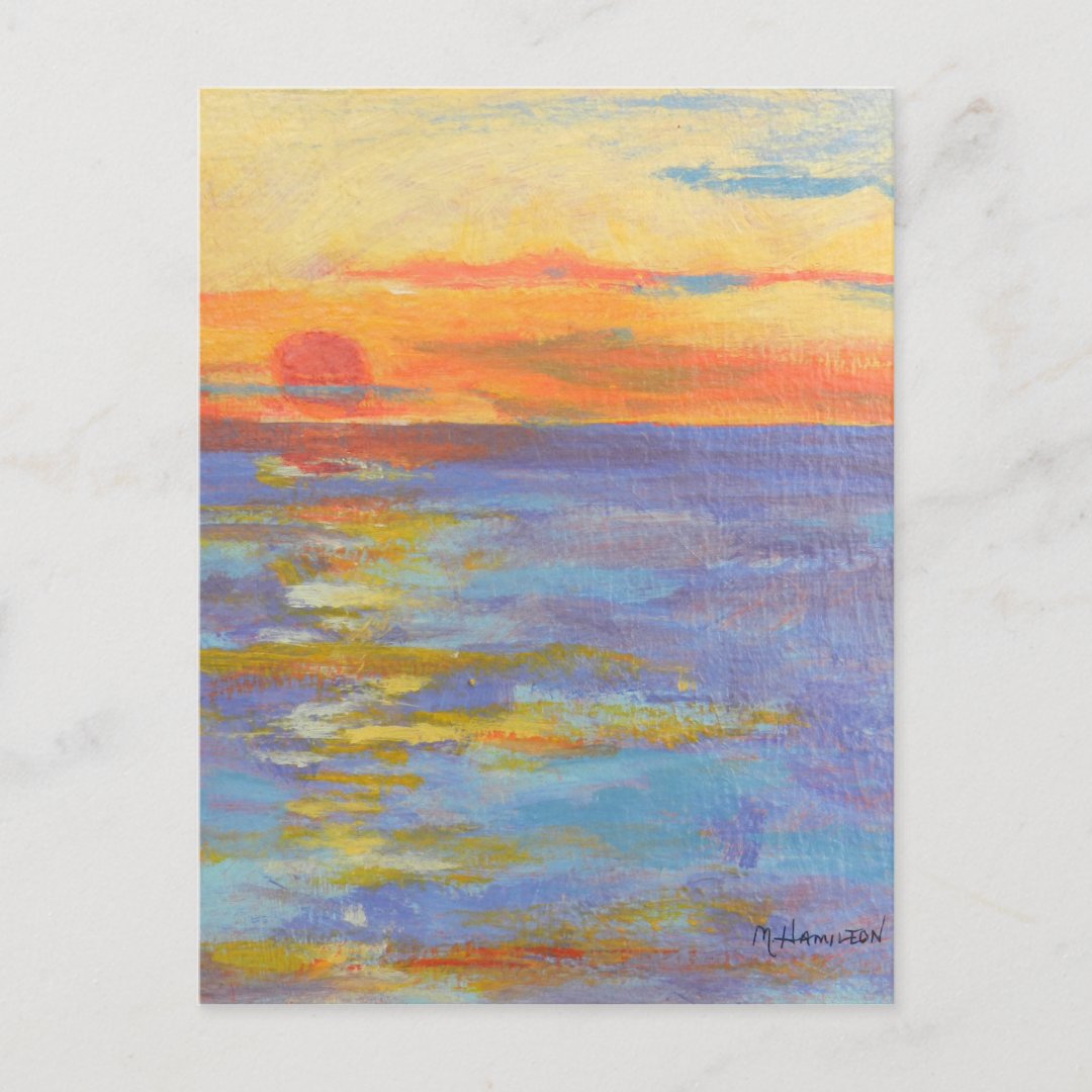Sunset at Sea Post Cards, Ocean Sundown, Fine Art Postcard | Zazzle