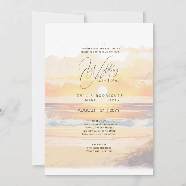 Sunset Beach Destination Coastal Wedding Invitation | Zazzle