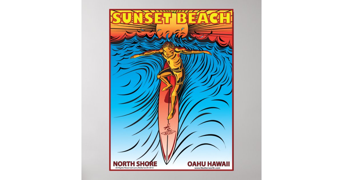 SUNSET BEACH HAWAII SURFBREAK SURFING POSTER | Zazzle