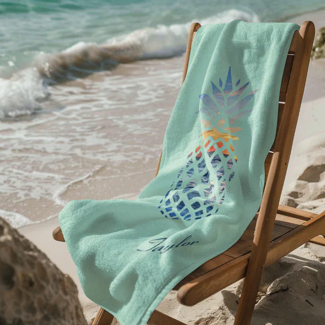 Sunset Beach Pineapple Custom Beach Towel | Zazzle