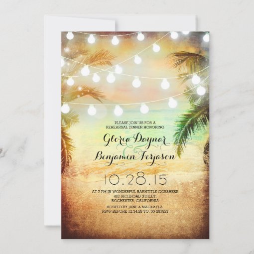 Sunset Beach & String Lights Rehearsal Dinner Invitation | Zazzle
