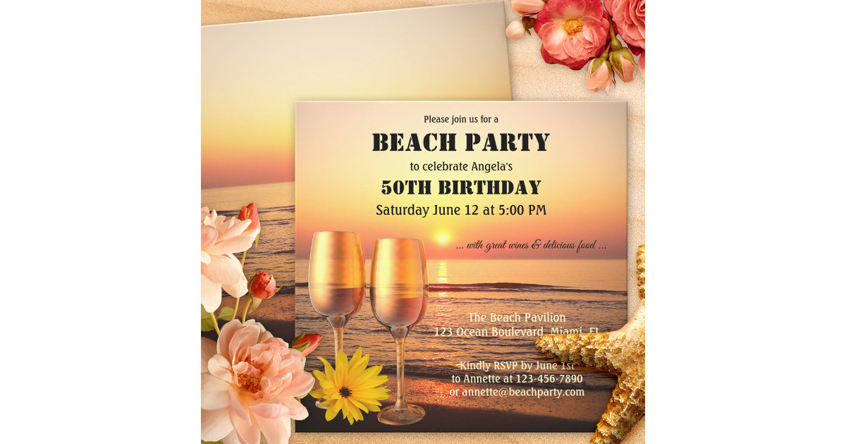 Sunset Beach Summer Birthday Wine Party Invitation | Zazzle