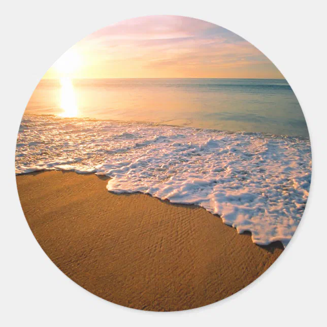 Sunset Beach Wedding Party Favor Sticker | Zazzle