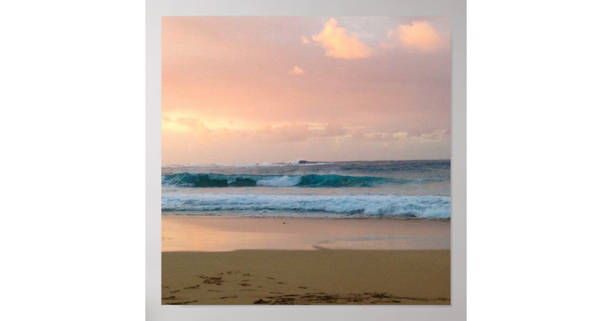 Sunset Beach with ocean Poster | Zazzle