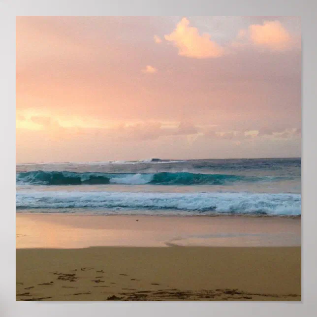 Sunset Beach with ocean Poster | Zazzle