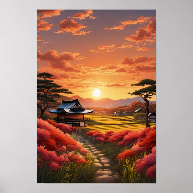 Sunset Beauty in the Japanese Countryside Poster | Zazzle