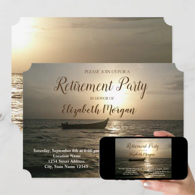Sunset Boat Retirement Party Invitation | Zazzle