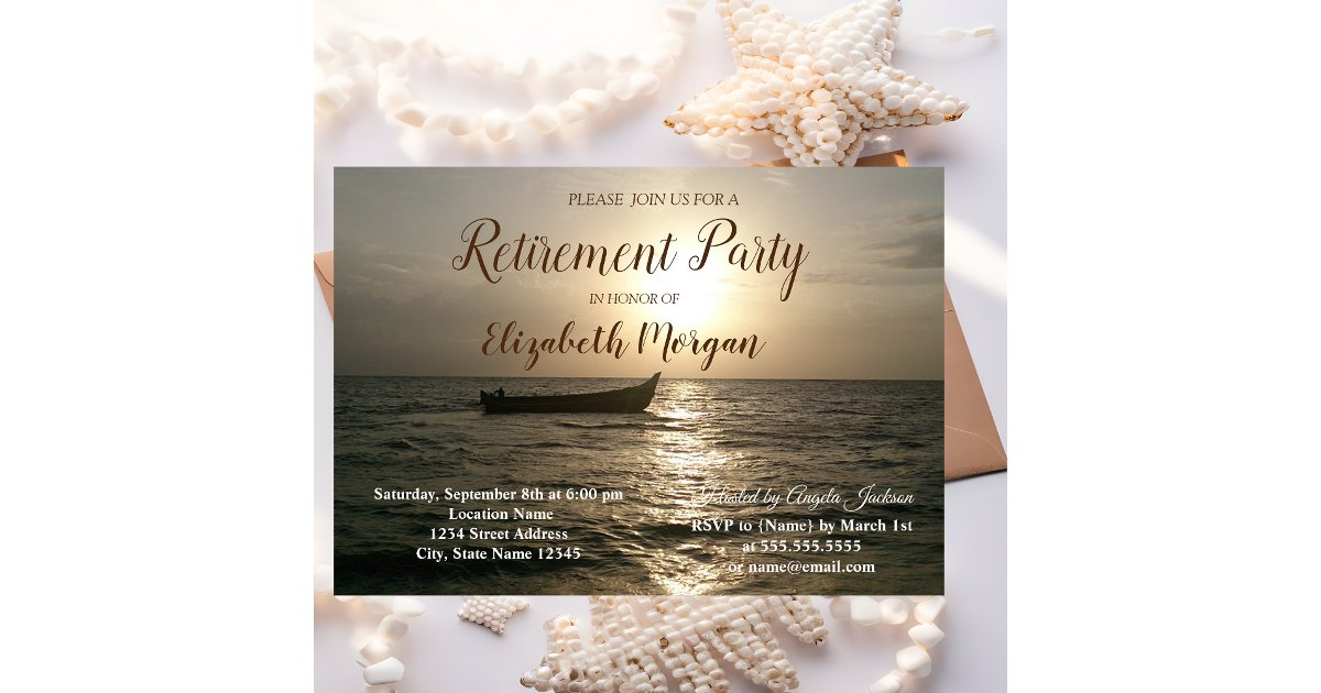 Sunset Boat Retirement Party Invitation | Zazzle