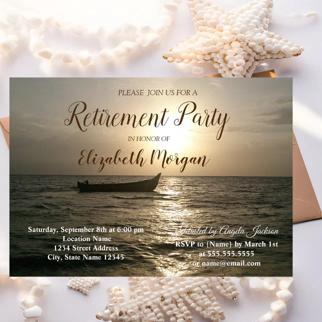 Sunset Boat Retirement Party Invitation | Zazzle