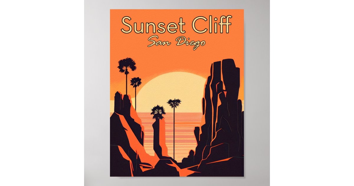 Sunset Cliff Minimalist Vintage Art Poster | Zazzle