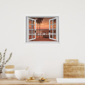 Sunset Coast Beach Ocean Fake Window View Poster | Zazzle