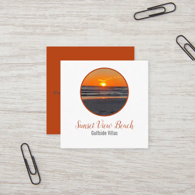 Sunset Coastal Beach Resort Square Business Card | Zazzle