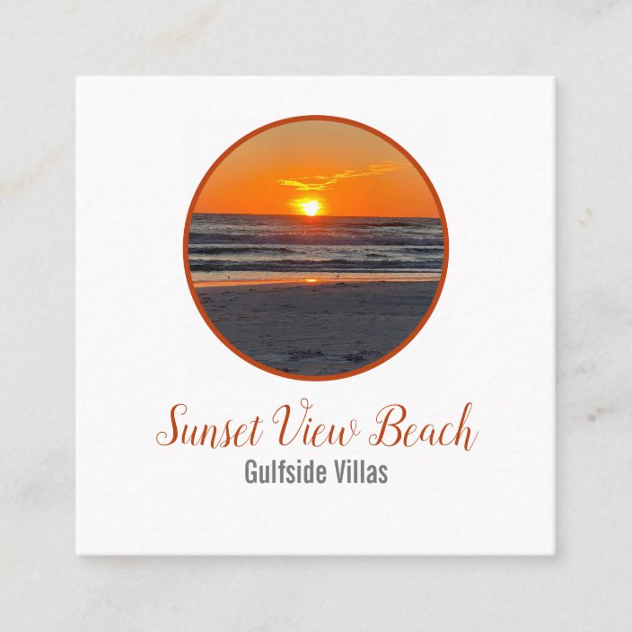 Sunset Coastal Beach Resort Square Business Card | Zazzle.com