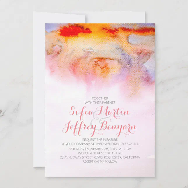 Sunset colors watercolor wedding invitation | Zazzle