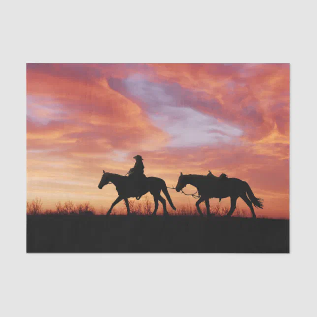 Sunset cowboy and horse silhouette tissue paper | Zazzle